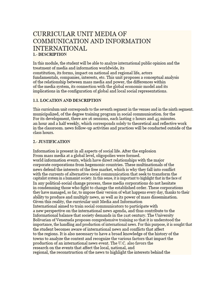 Curricular Unit of International Communication and Information Media ...