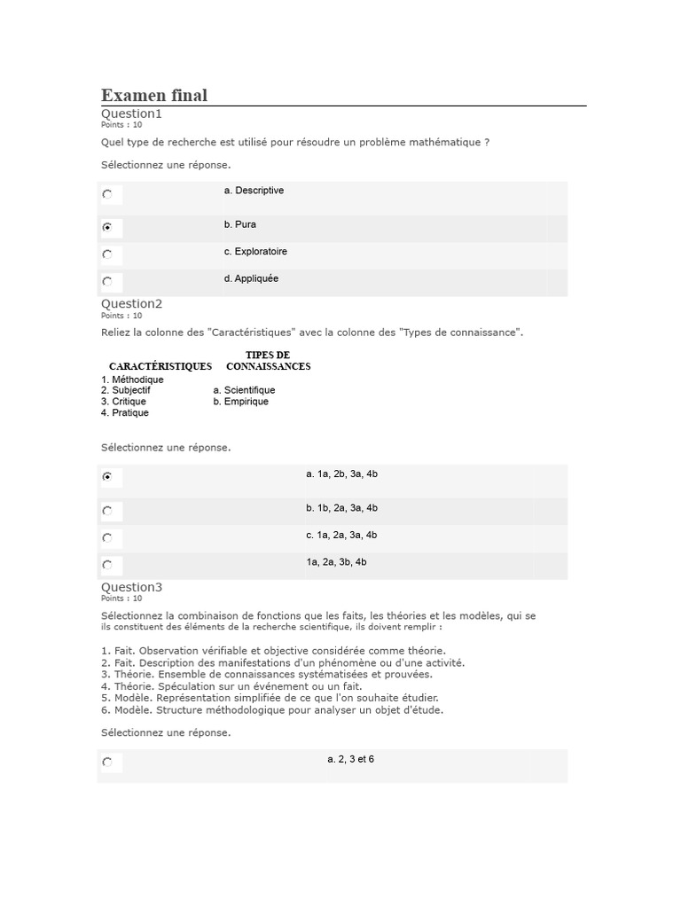 Questions d'examen sur la recherche scientifique | PDF | Méthode ...