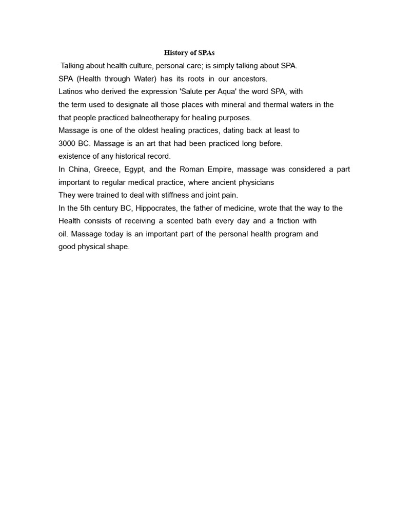History of Spas | PDF | Spa | Bathing