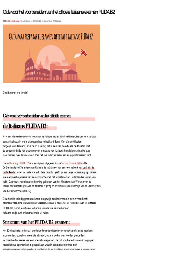 Gids Voor Het Voorbereiden Van Het Officiële Italiaanse Examen PLIDA B2 ...