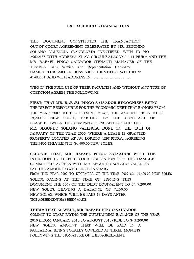 Extrajudicial Transaction Model | PDF | Lease | Land Law