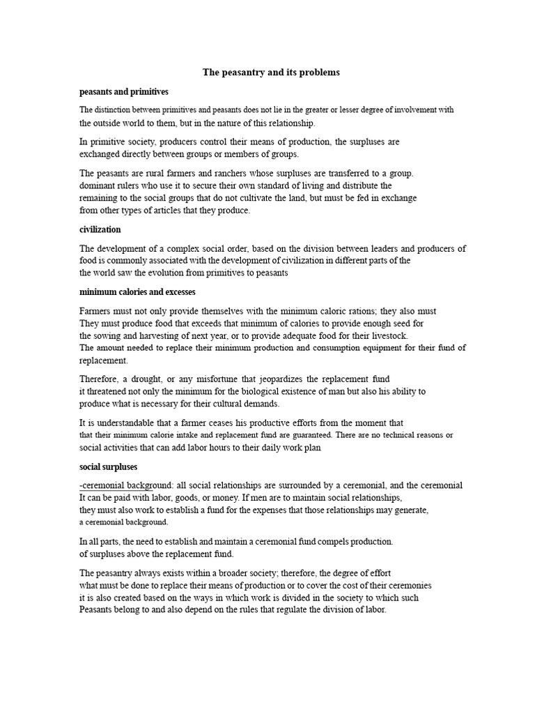 Peasantry: Challenges and Ecotypes Explained | PDF | Agriculture | Family