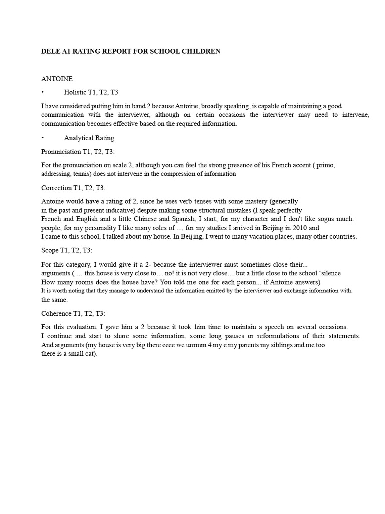 DELE A1 Rating Report for Antoine | PDF
