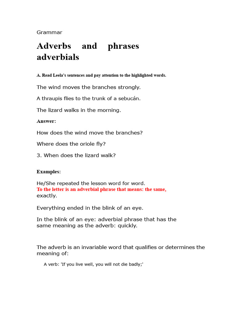 Adverbial Phrases Explained | PDF | Adverb | Adjective