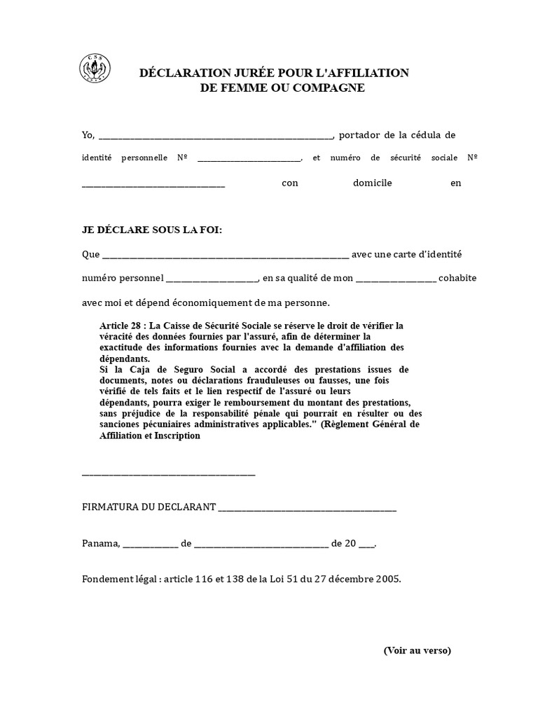 Déclaration d'affiliation pour dépendants | PDF | Sécurité