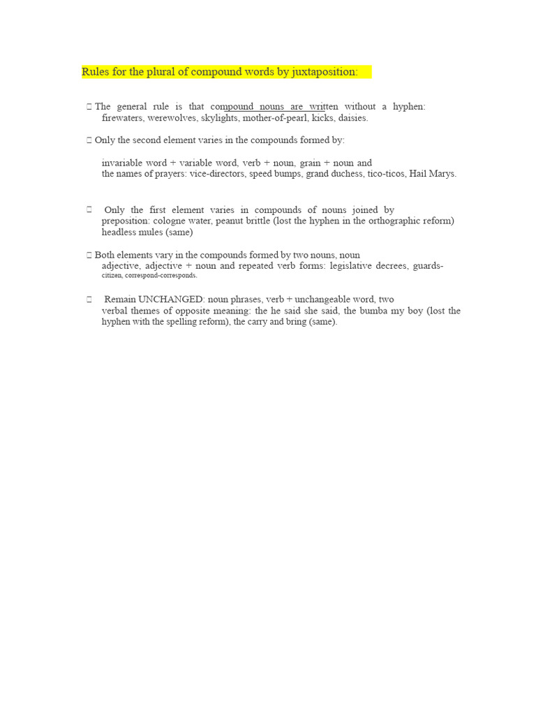 Plural of Compound Words Formed by Juxtaposition | PDF