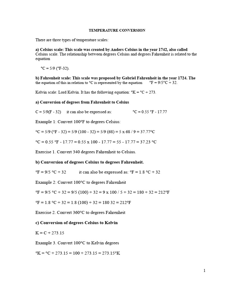Temperature Conversion Exercises | PDF | Fahrenheit | Temperature