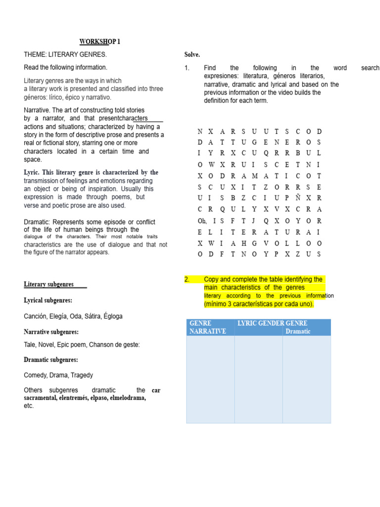 Workshop 1 - LL - Literary Genres | PDF | Genre | Narrative
