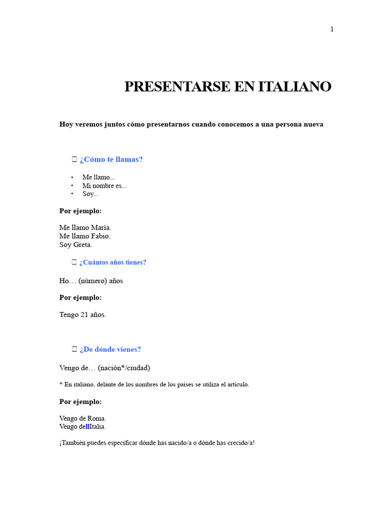 Cómo Presentarse en Italiano | PDF