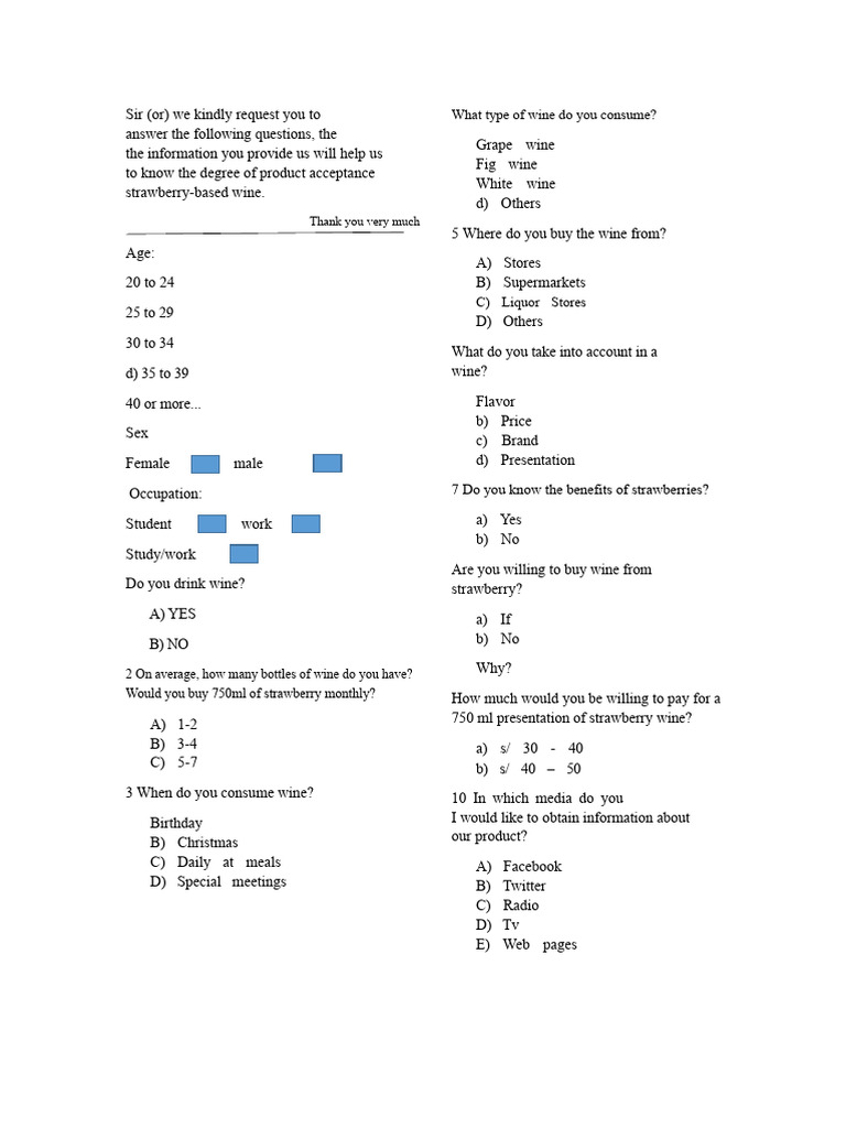 Survey model for a company | PDF | Wine | Drink