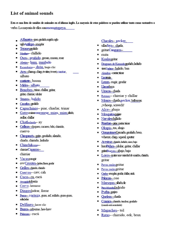 Lista de Sonidos de Animales | PDF | Zoología