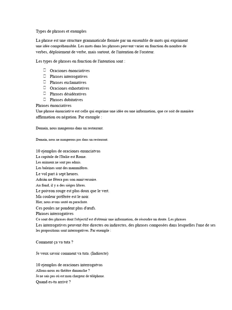 Types de phrases et exemples pratiques | PDF | Phrase | Verbe