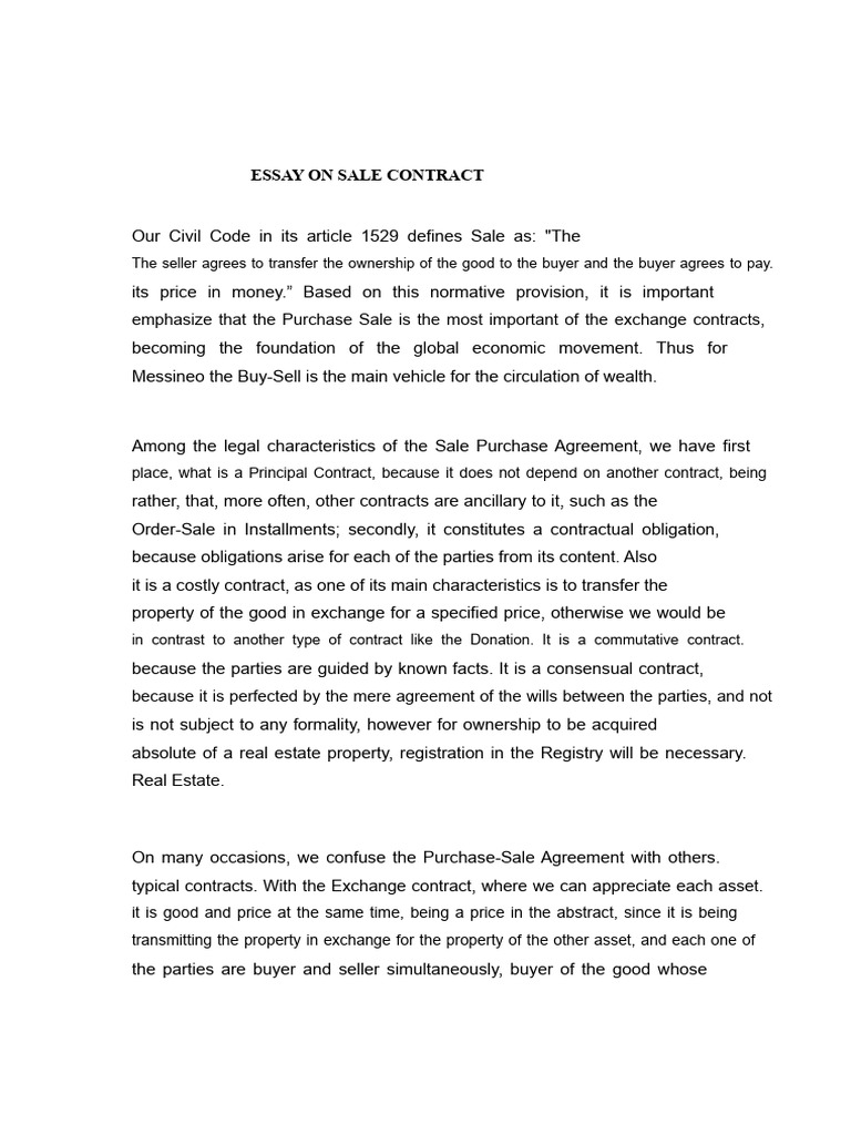 ESSAY ON SALES CONTRACT | PDF | Option (Finance) | Lease