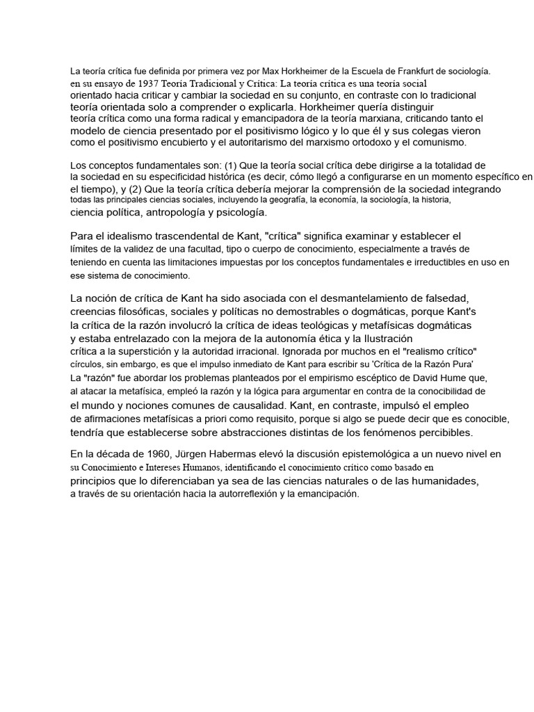 Teoría Crítica: Orígenes y Conceptos Clave | PDF | La teoría crítica ...