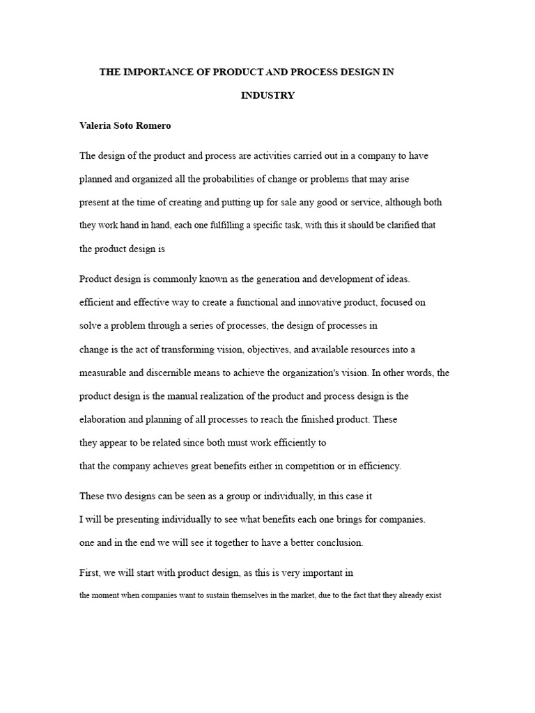 Essay On Product and Process Design | PDF | Risk | Economies