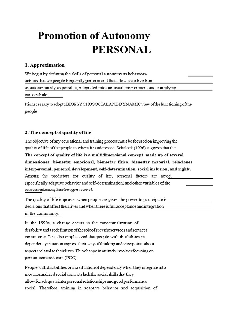 Unit 1 Conceptual Framework. Promotion of Personal Autonomy. | PDF ...