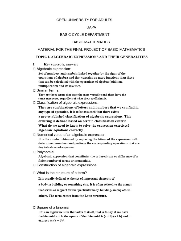 Final Project Basic Math | PDF | Algebra | Exponentiation