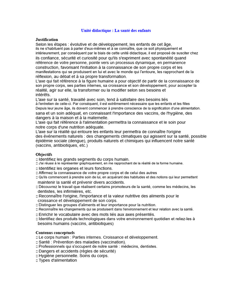 Unité didactique sur la santé des enfants | PDF | Nourritures ...