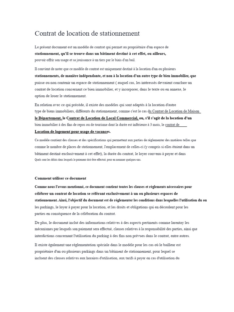 Modèle de contrat de location de parking | PDF | Stationnement | Location