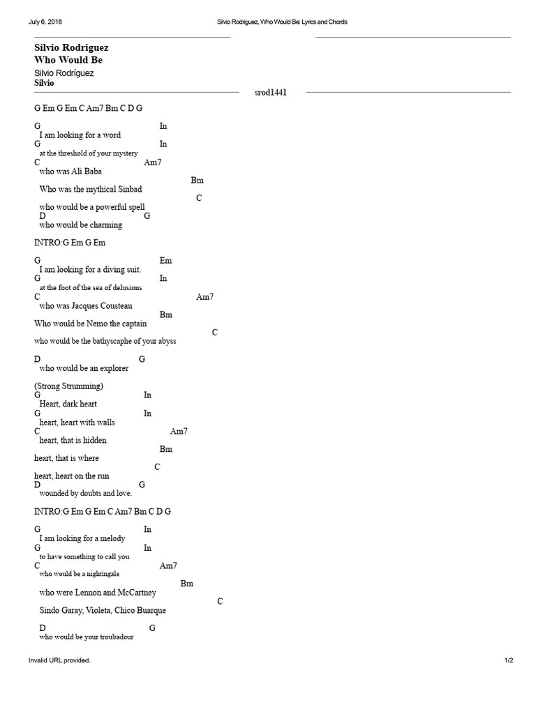 Silvio Rodriguez, Who Would Be - Lyrics and Chords | PDF | George ...