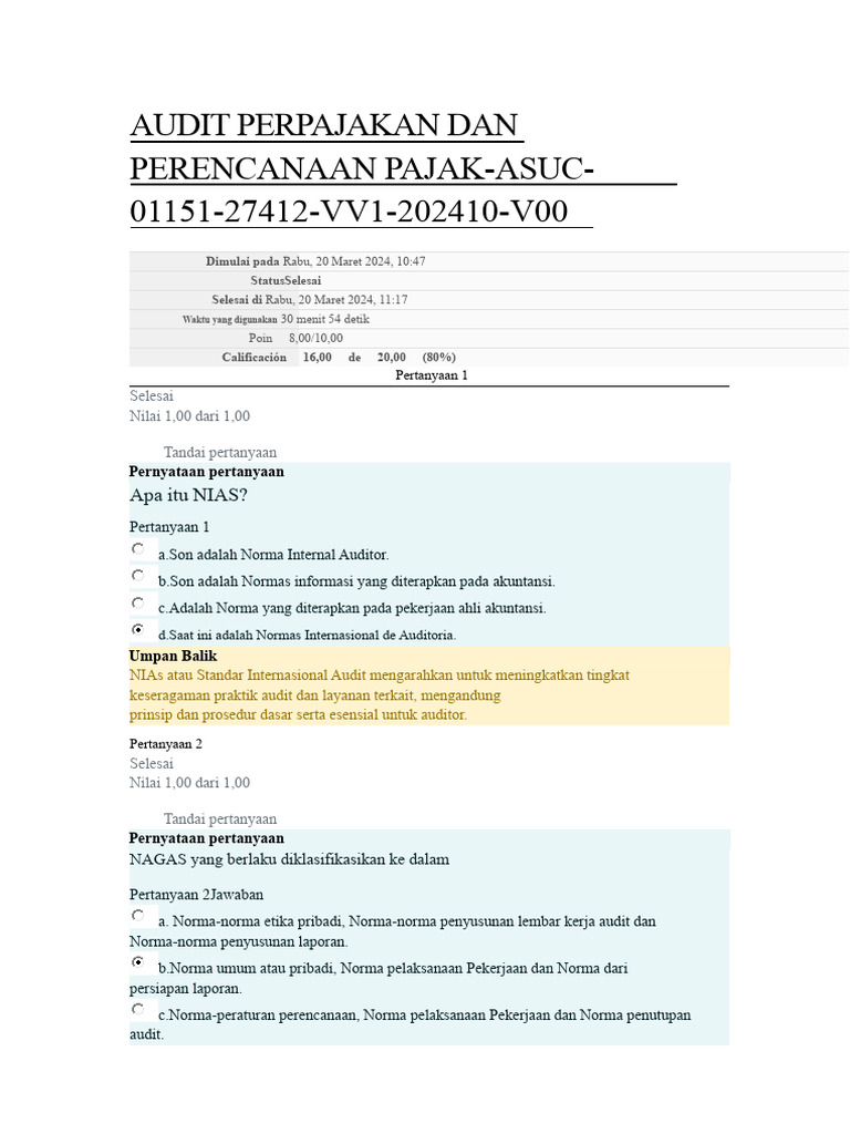 Audit Pajak dan Perencanaan NIA 2024 | PDF