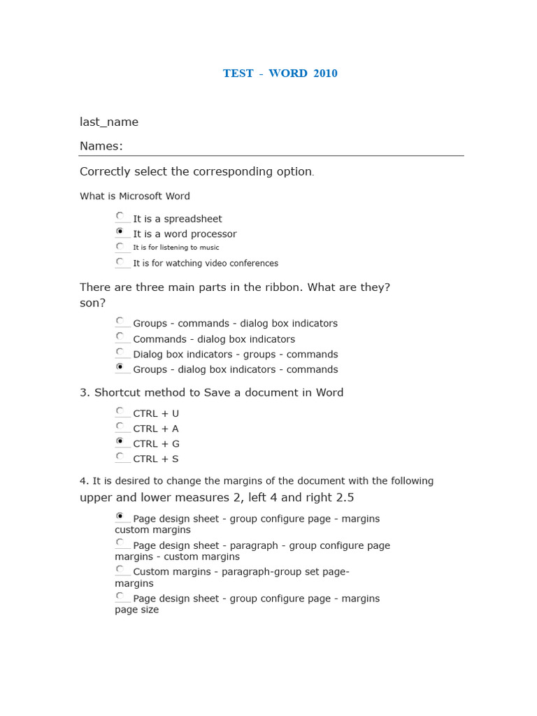 Test On Word 2010 PDF | PDF | Microsoft Word | Computing