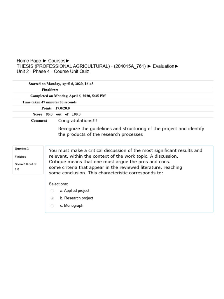 Unit 2 - Phase 4 - Course Units Quiz | PDF | Evaluation | Thesis