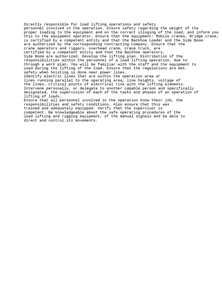 Responsibilities of The Lifting Supervisor | PDF
