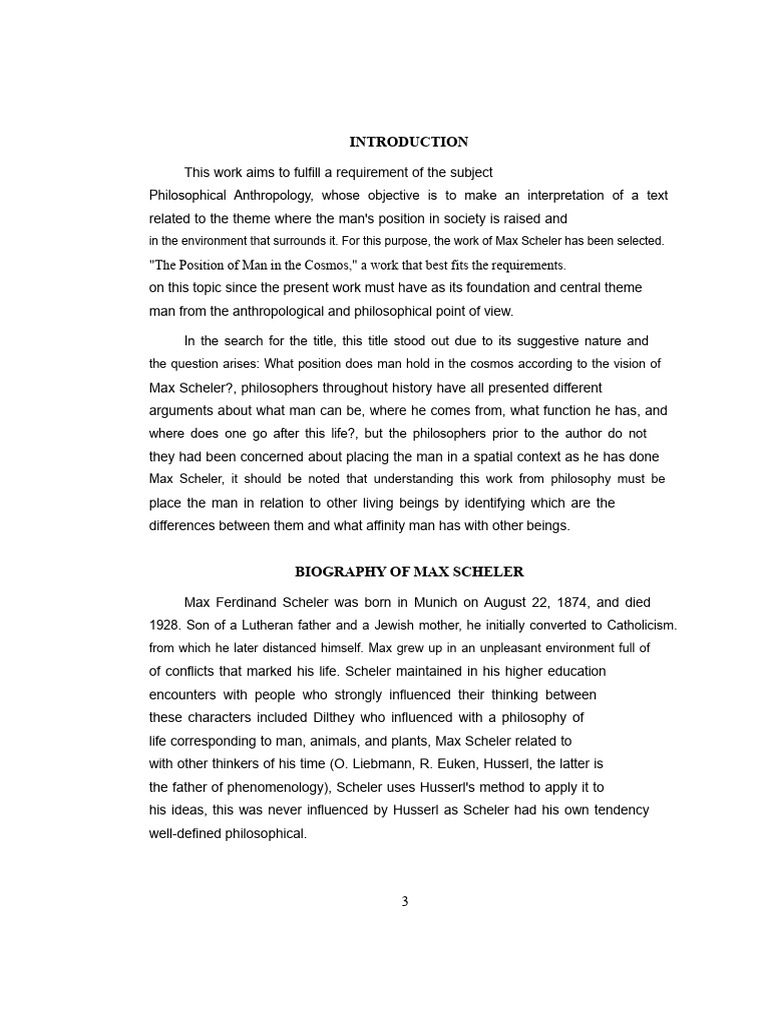 Max Scheler's View on Man's Cosmic Role | PDF | Edmund Husserl ...
