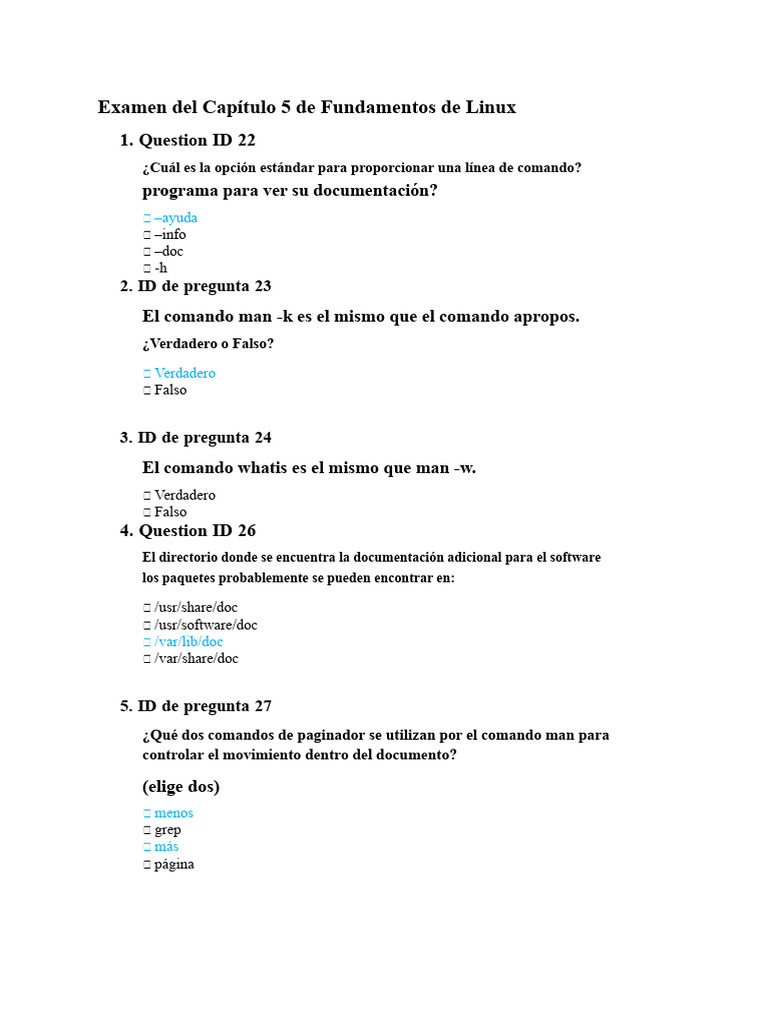 Examen de Linux Essentials Capítulo 5 Respuesta | PDF | Software | Informática