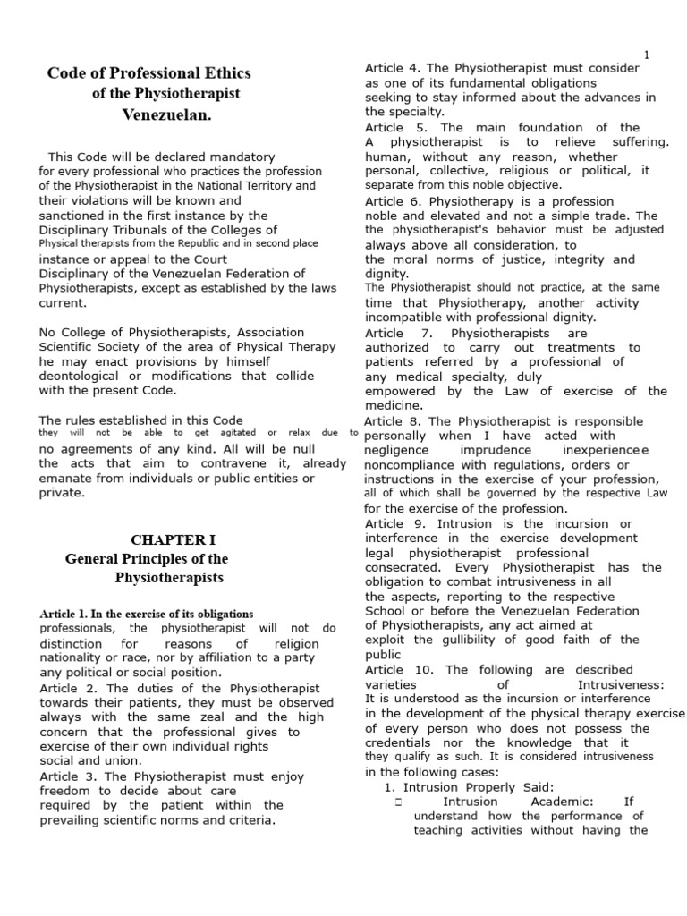 Venezuelan Physiotherapist Ethics Code | PDF | Cost Of Living ...