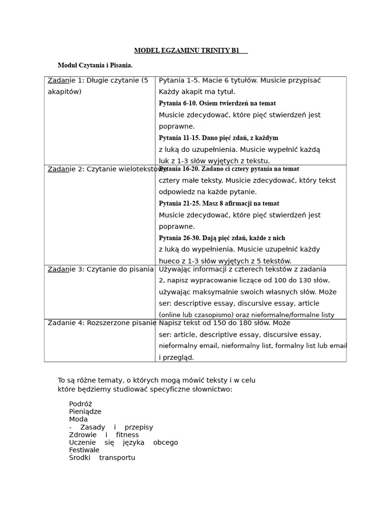 Model egzaminu Trinity | PDF