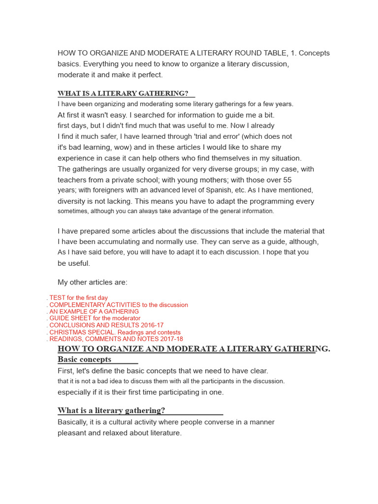 How To Organize and Moderate A Literary Gathering | PDF | Human ...