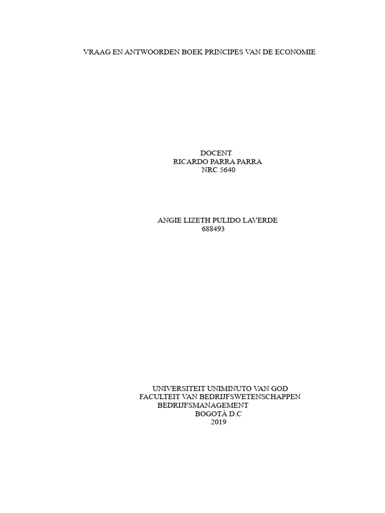 Vragen en Antwoorden Boek Principes Van de Economie | PDF