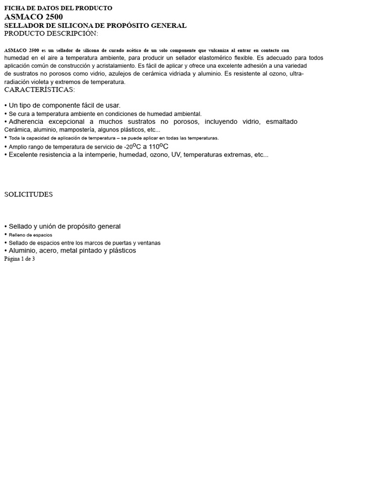 Sellador de Silicona ASMACO 2500 | PDF