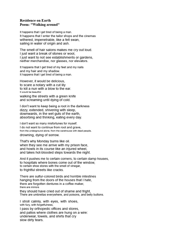 Analysis of Walking Around, Pablo Neruda "Residence On Earth" | PDF ...