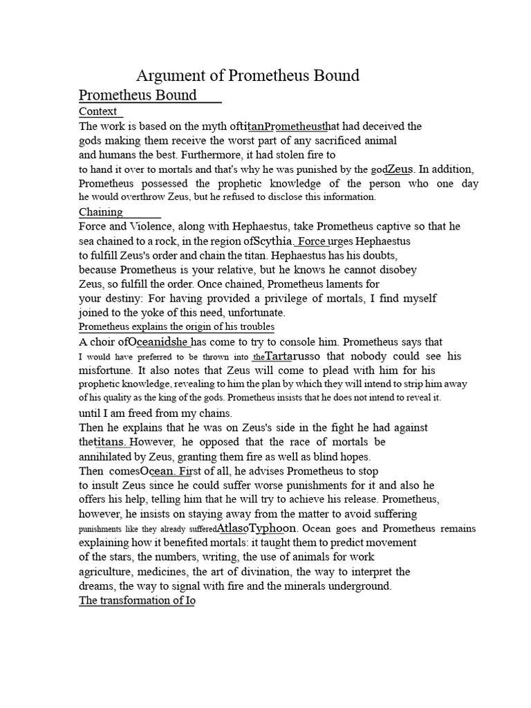 The argument of Prometheus Bound | PDF | Prometheus | Zeus