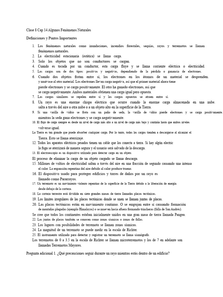 Notas Del Capítulo 14 de Ciencias de Octavo Grado | PDF | Temblores ...