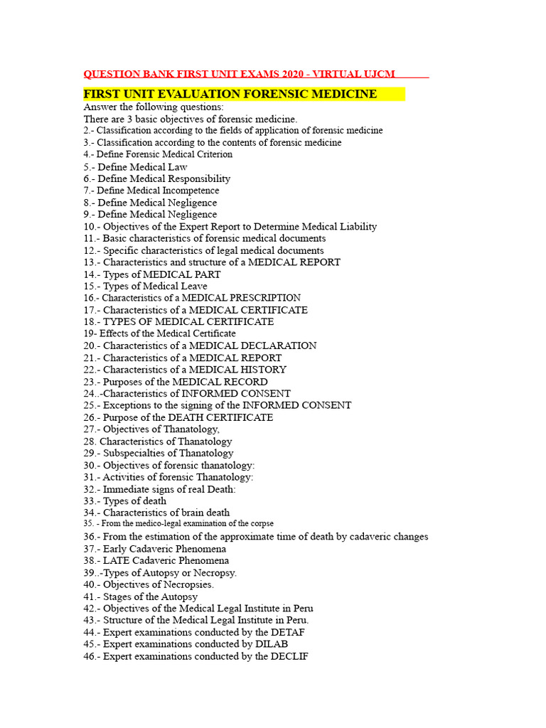 Forensic Medicine Exam Question Bank | PDF | Autopsy | Death