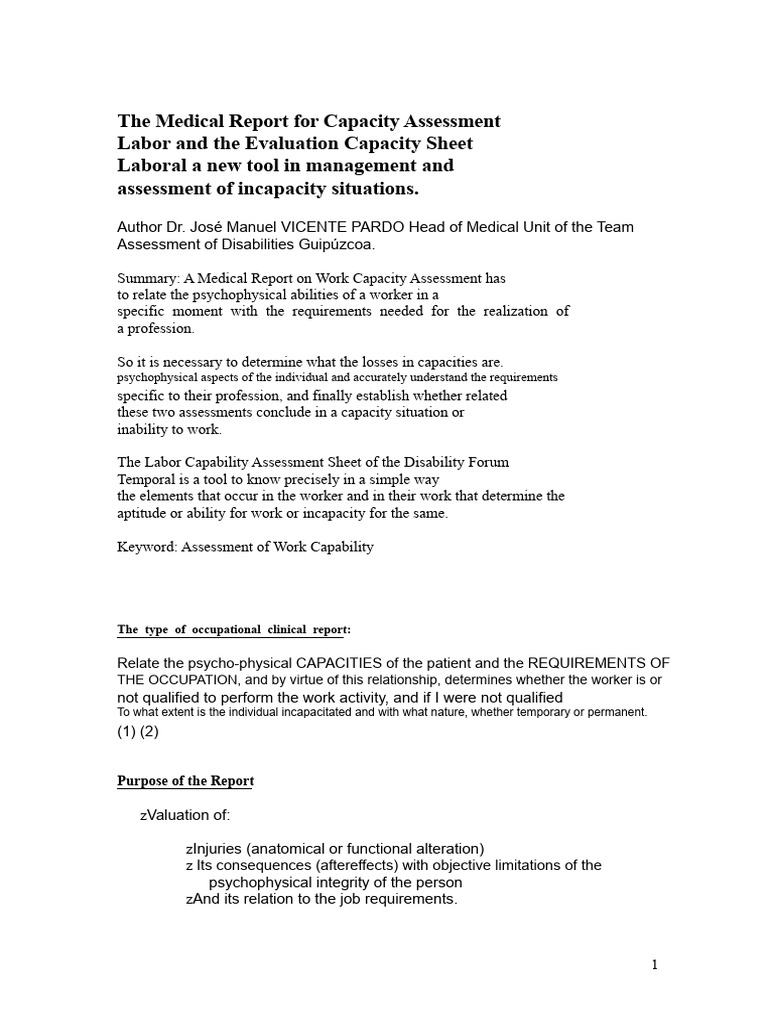 Work Capacity Assessment Report | PDF | Disability | Occupational ...