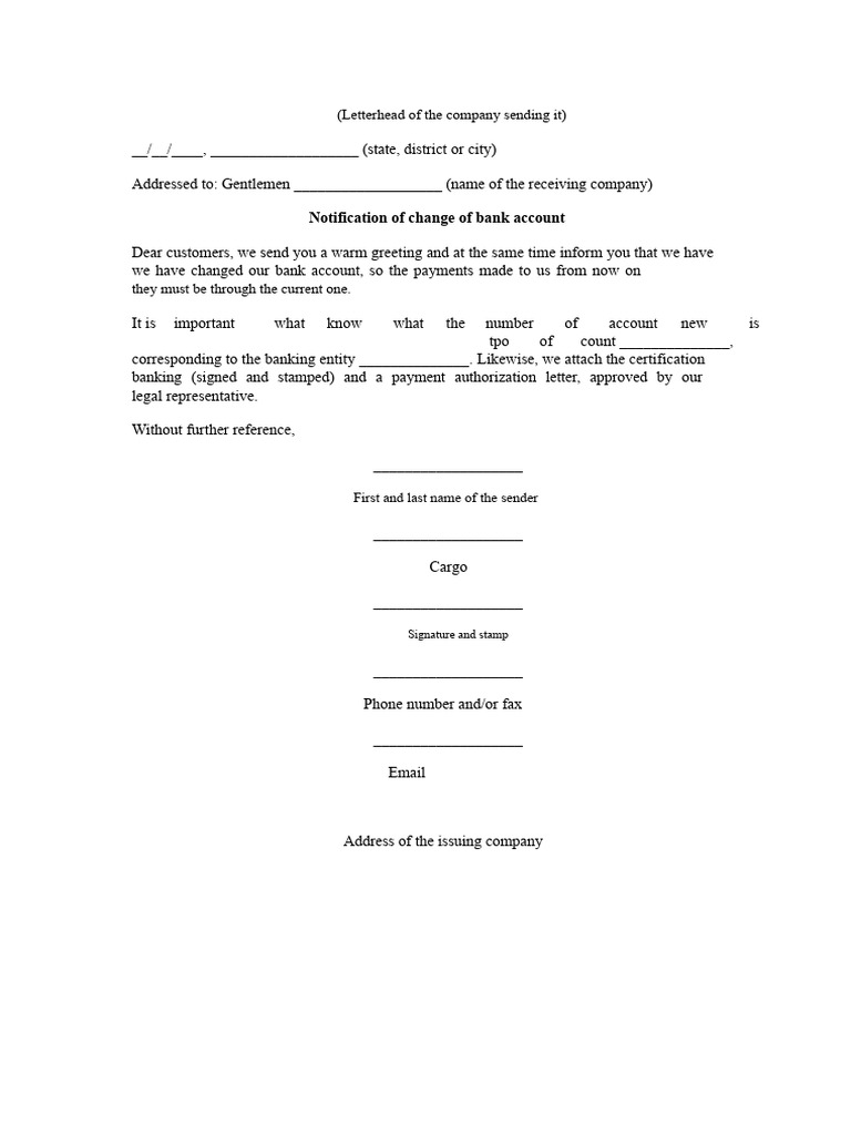 Bank Account Change Notification Letter | PDF