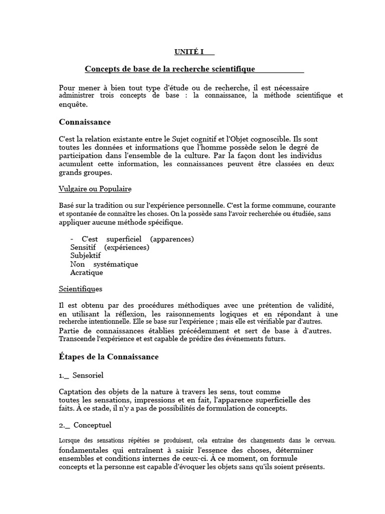 Concepts de base en recherche scientifique | PDF | Méthode scientifique ...