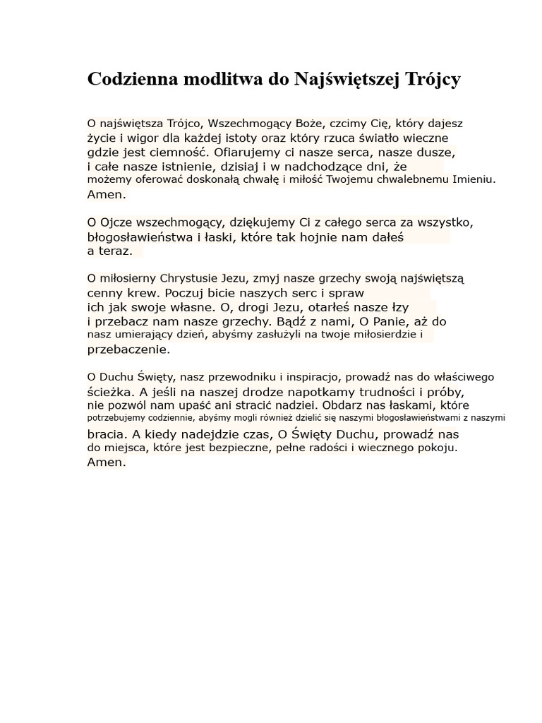 Codzienna Modlitwa Do Najświętszej Trójcy | PDF