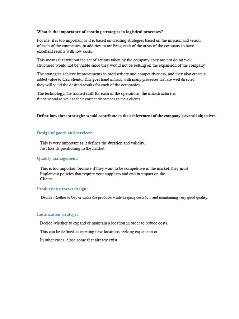 What Is The Importance of Creating Strategies in Logistic Processes | PDF | Logistics | Supply Chain