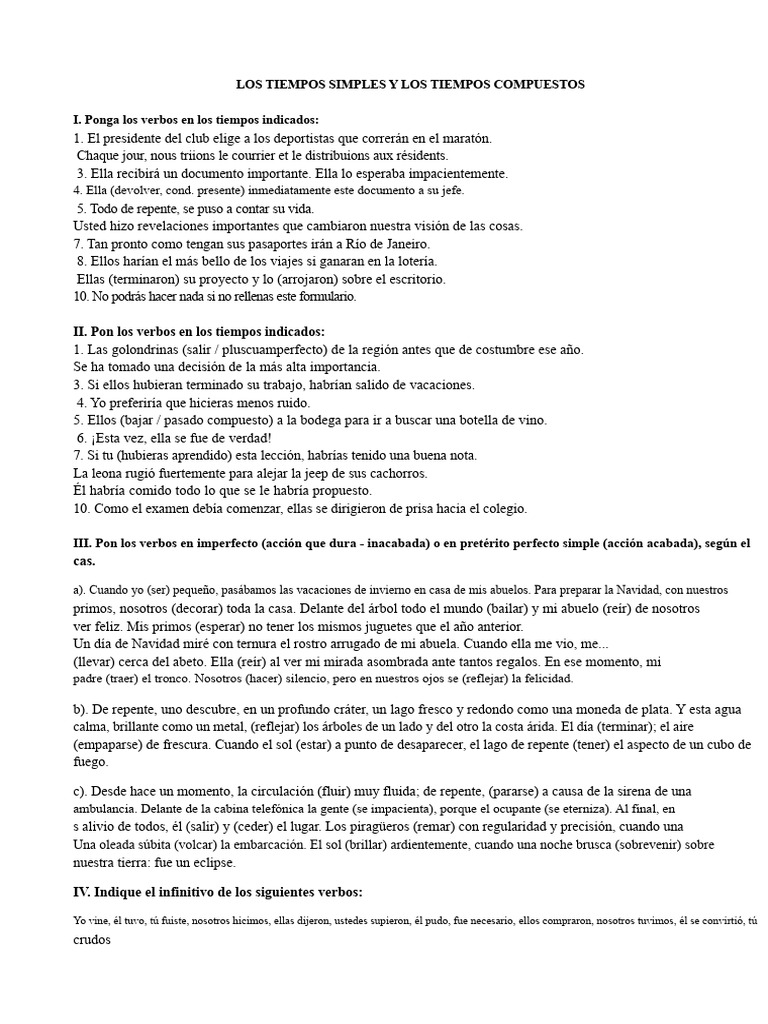 Los Tiempos Simples Y Los Tiempos Compuestos | PDF | Sintaxis | Gramática