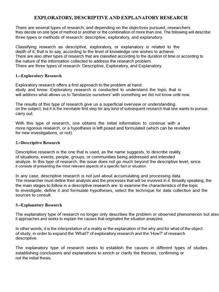 Types of Research: Exploratory, Descriptive, Explanatory | PDF ...