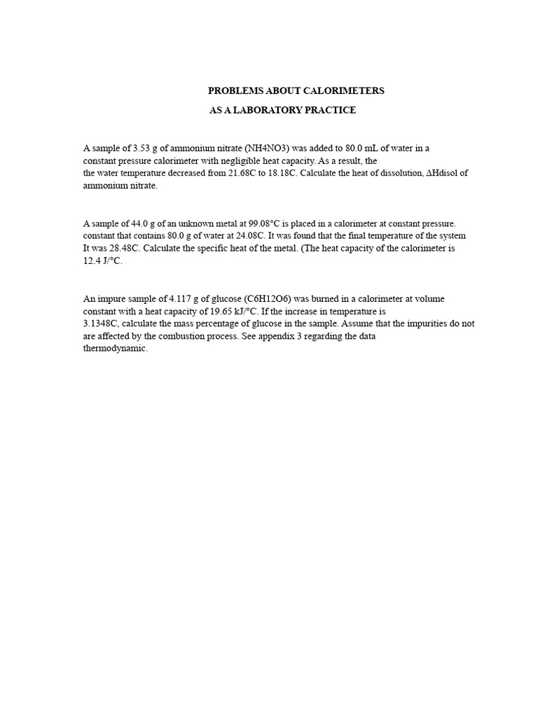 Problems About Calorimeters | PDF
