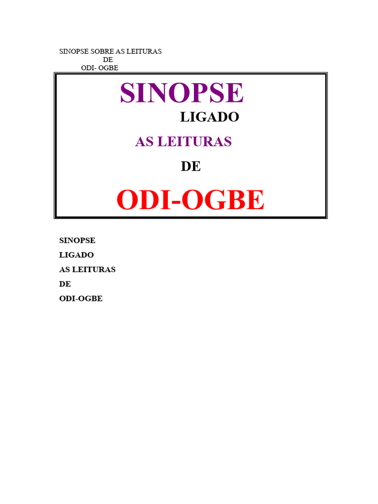 Leituras de Odi-Ogbe: Adivinhação Ifá | PDF | Vida | Abstract (resumo)