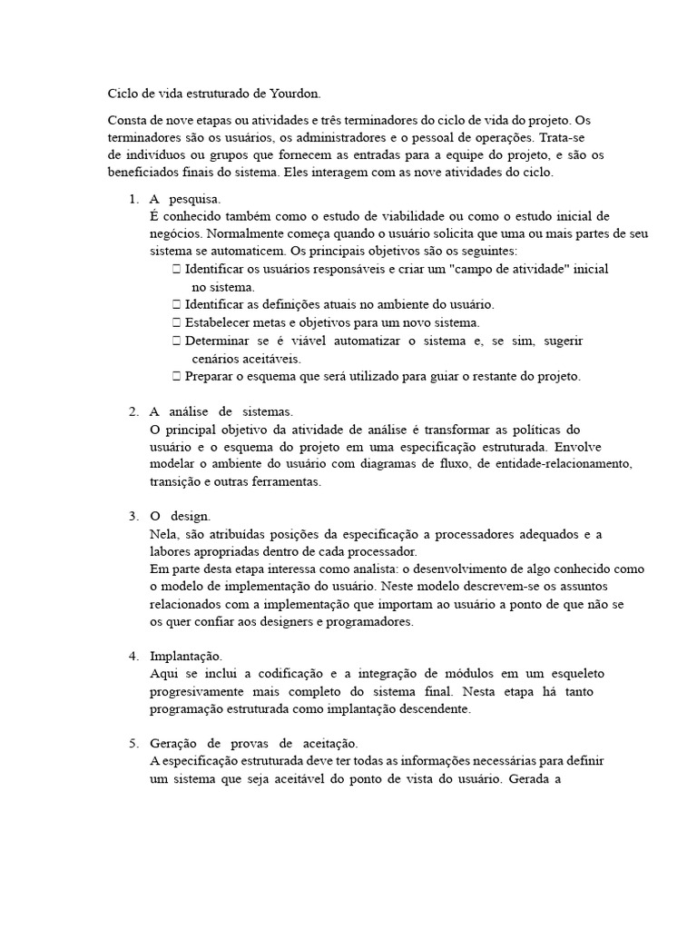 Ciclo de Vida Estruturado de Yourdon | PDF | Bancos de dados | Análise de sistemas