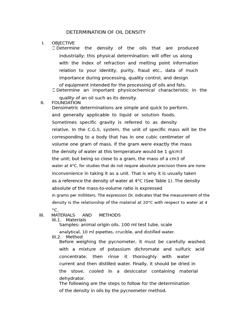 Density Analysis of Edible Oils | PDF | Density | Physical Quantities